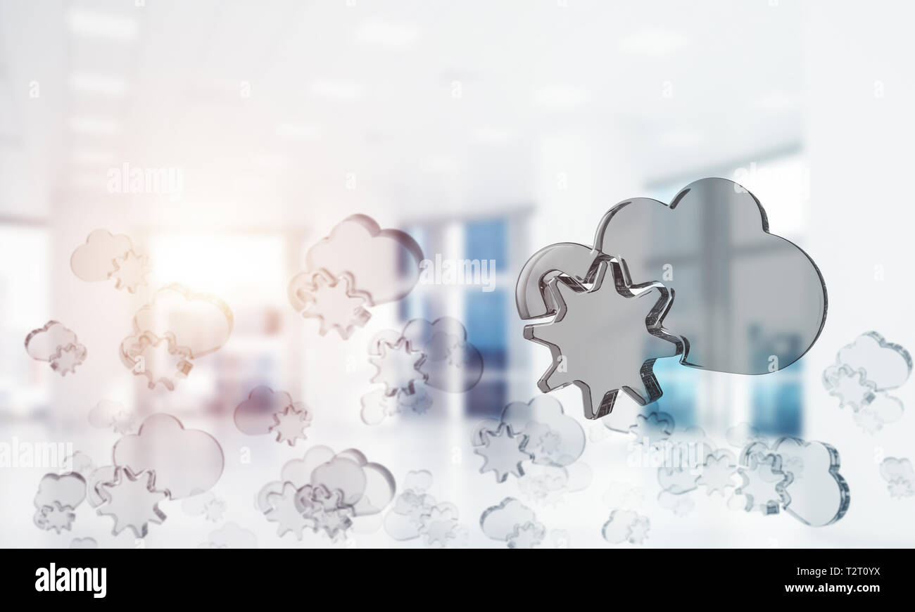 Glass cloud icon as concept for cloud computing on interior background ...