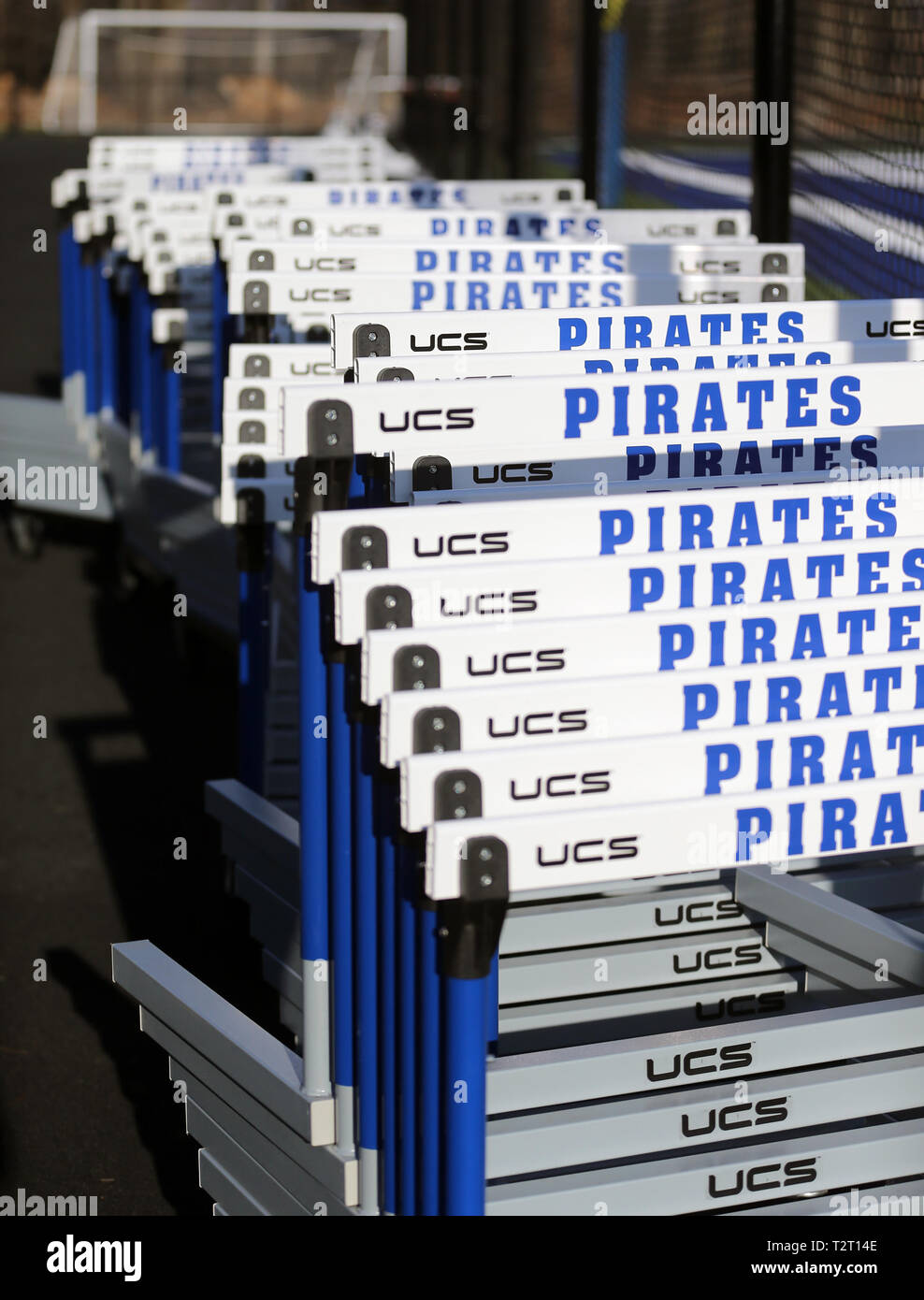 Stack of hurdles at a high school athletic field Stock Photo - Alamy