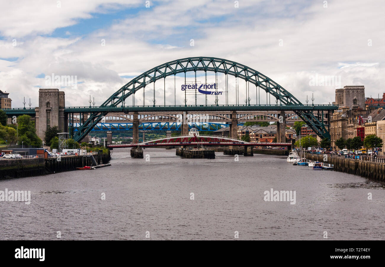 A view of the Tyne Bridge at Newcastle advertising the Great North Run ...