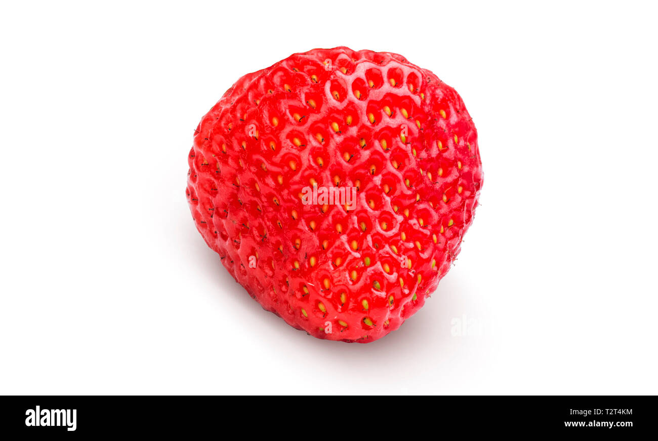 One ripe strawberry without green leaves isolated on white background ...