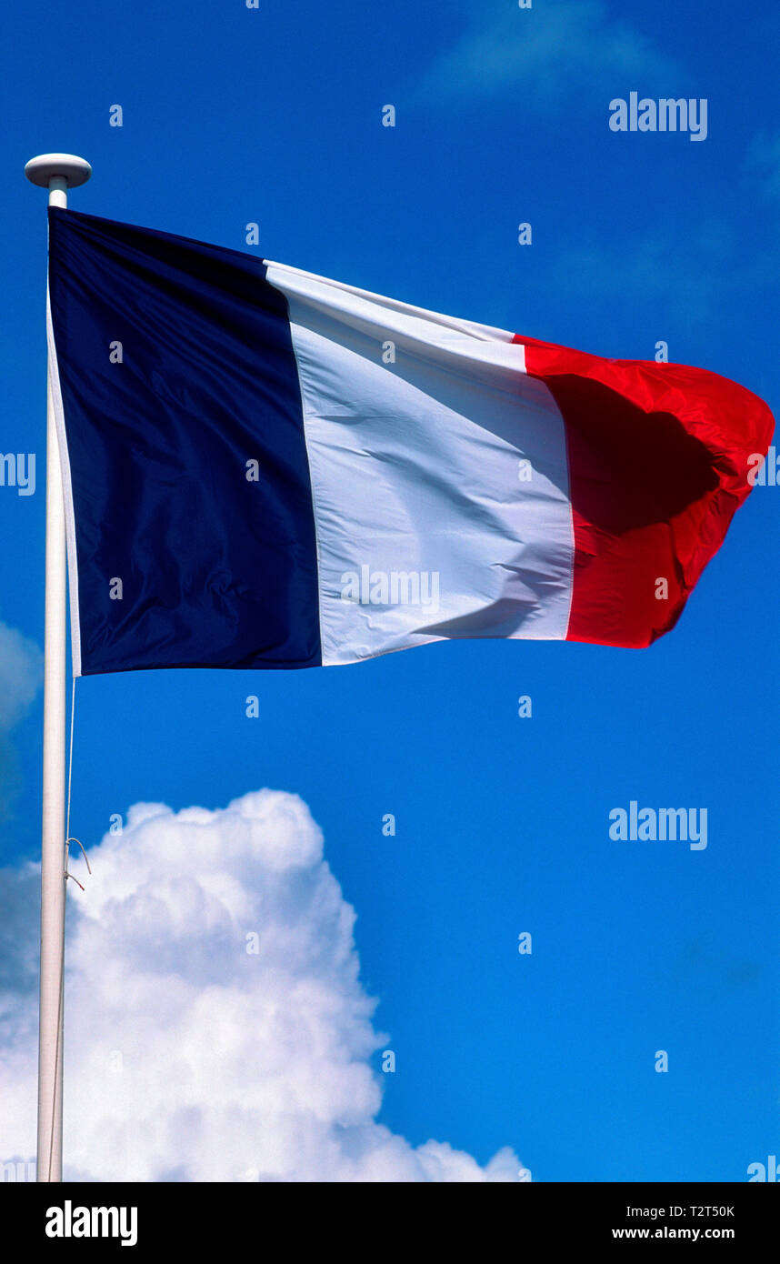 French flag waving in the wind Stock Photo - Alamy