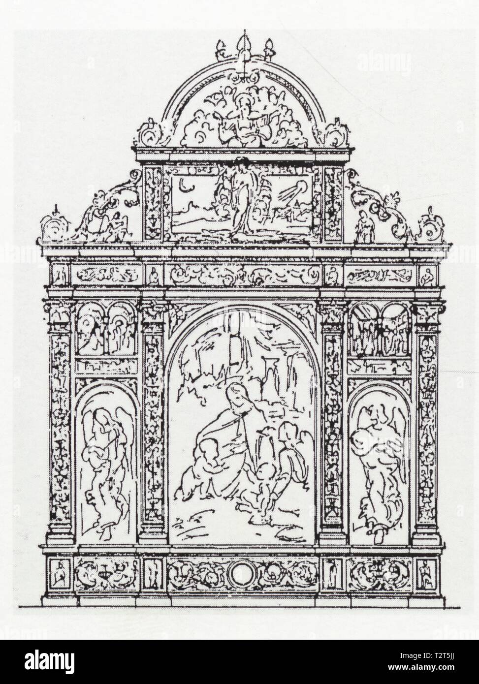 RECONSTRUCTION DRAWING OF THE ALTAR RETABLE WITH THE VIRGIN OF THE ...