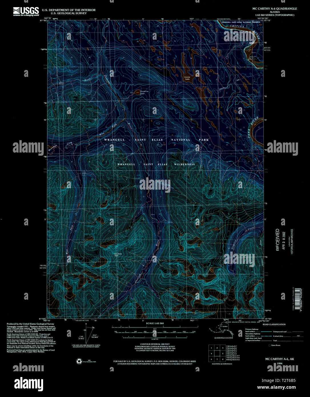 USGS TOPO Map Alaska AK McCarthy A-6 357275 1994 63360 Inverted ...