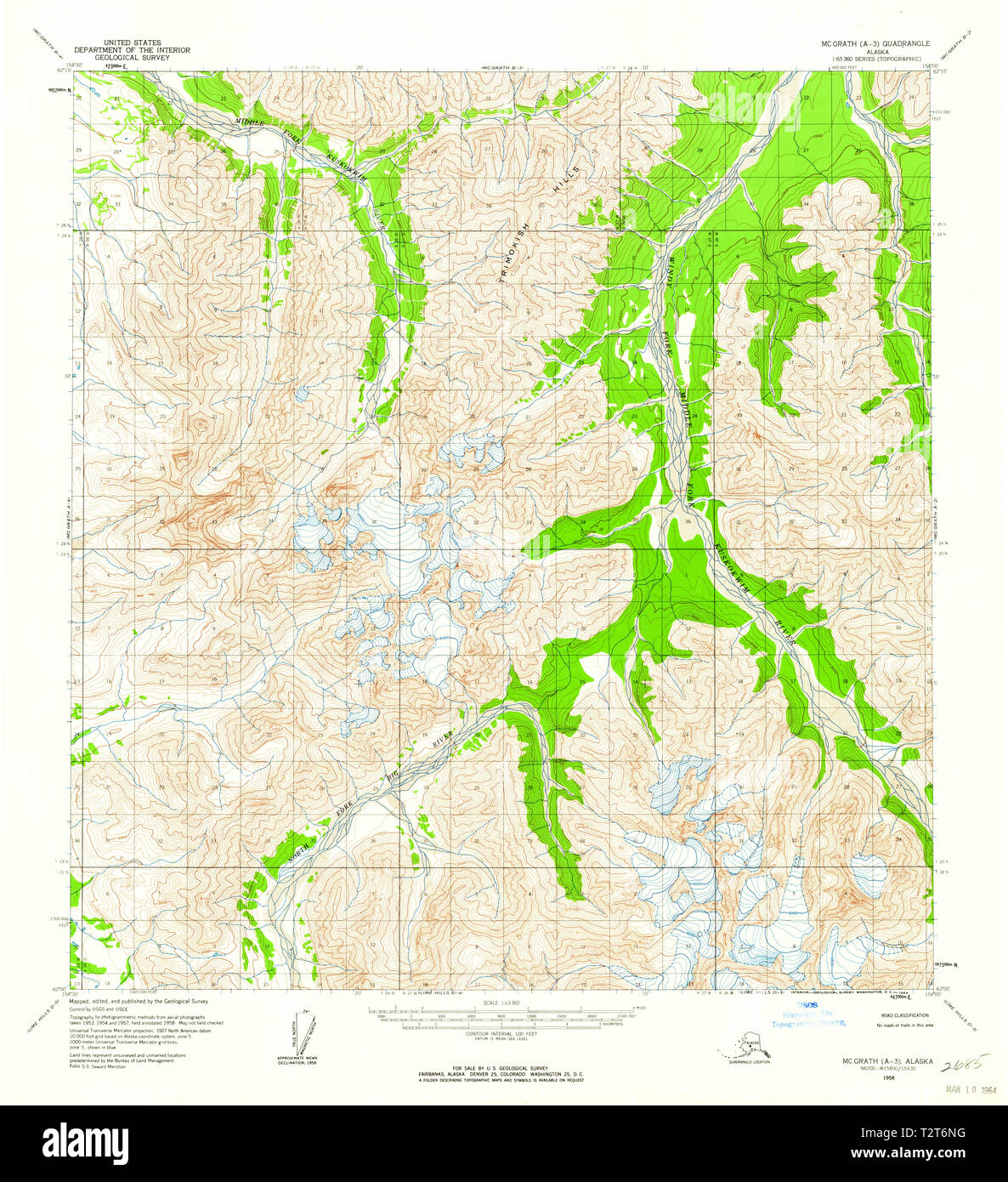 USGS TOPO Map Alaska AK McGrath A-3 357355 1958 63360 Restoration Stock ...
