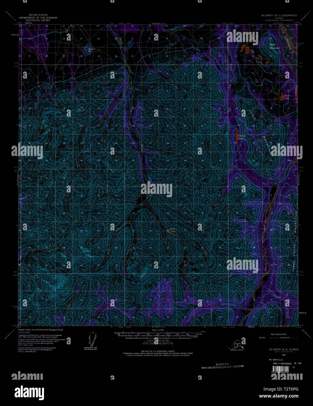 USGS TOPO Map Alaska AK McGrath B-2 357367 1958 63360 Inverted ...