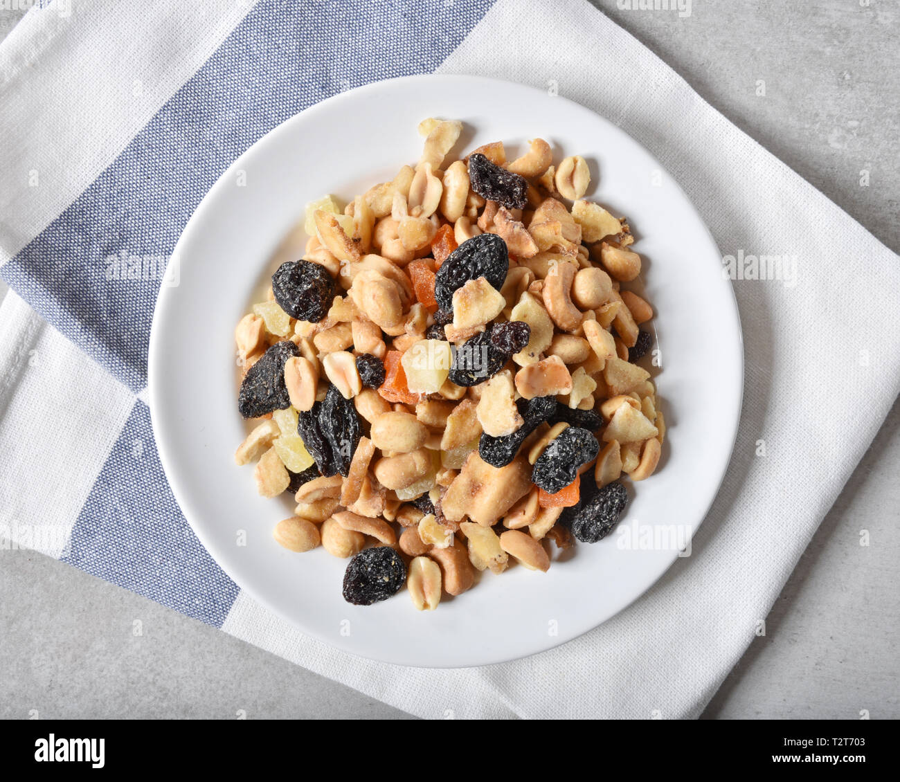 Gourmet tropical trail mix from an overhead view Stock Photo - Alamy