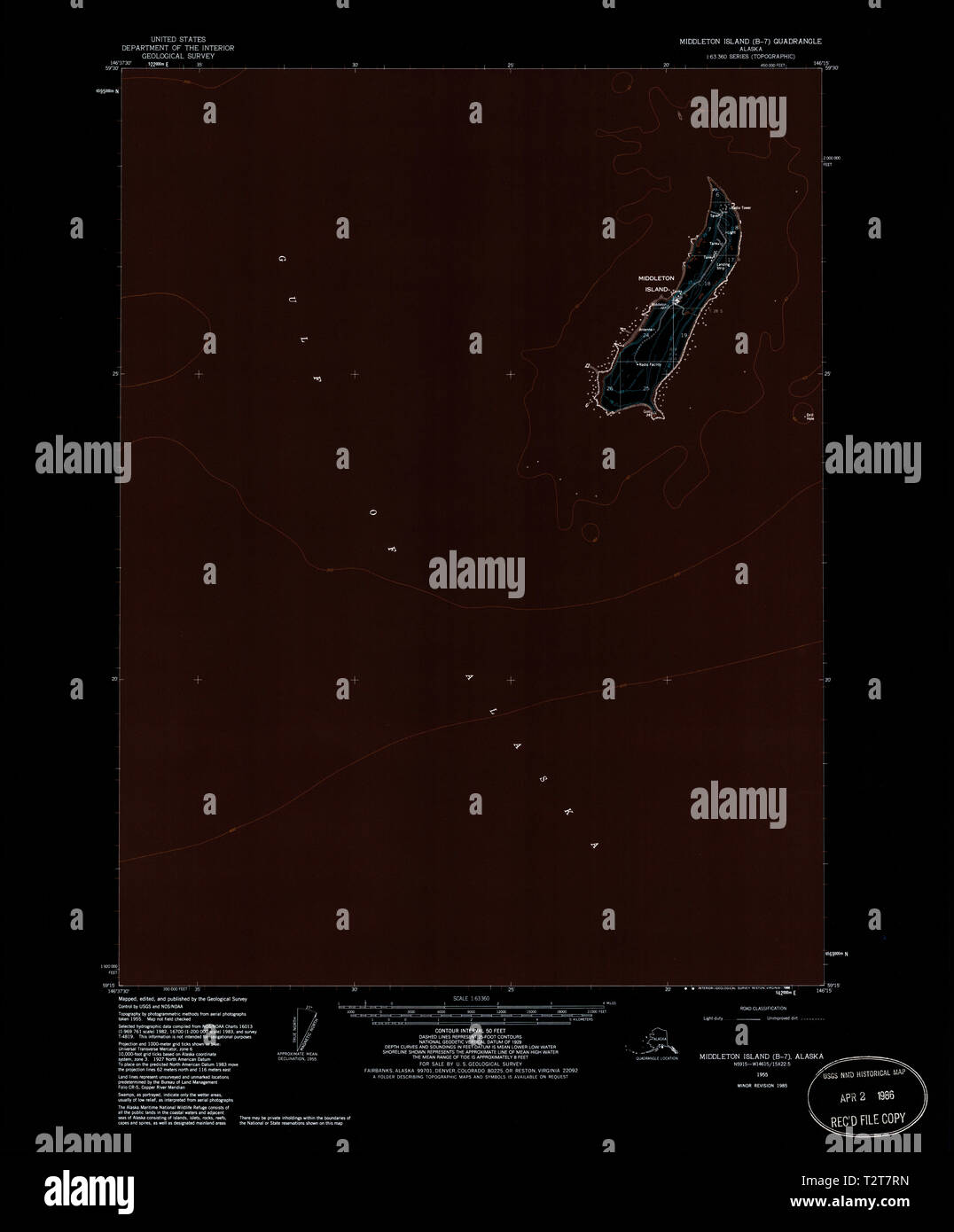 USGS TOPO Map Alaska AK Middleton Island B-7 357547 1955 63360 Inverted ...