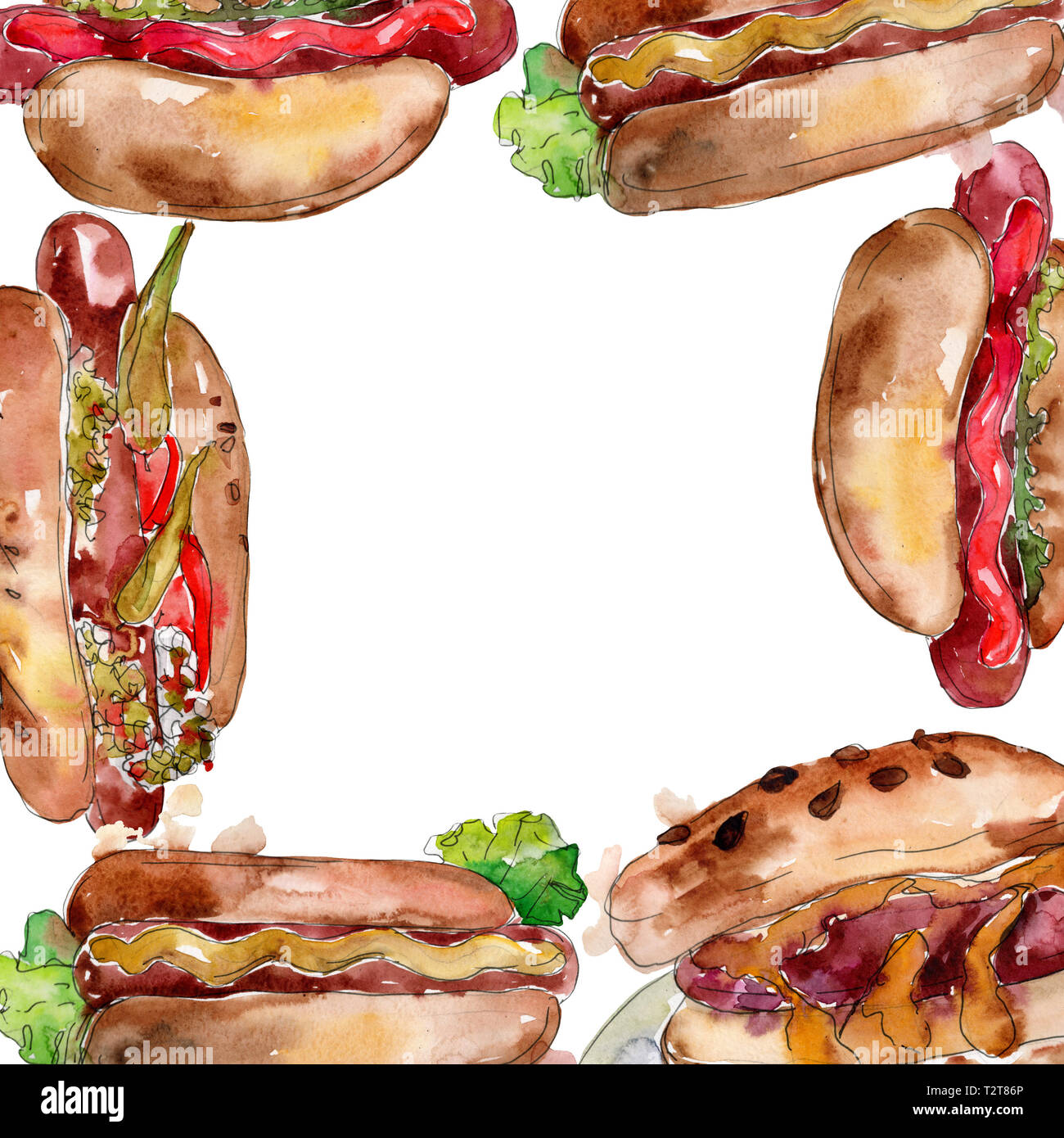 Hot dog fast food isolated. Watercolor background illustration set ...