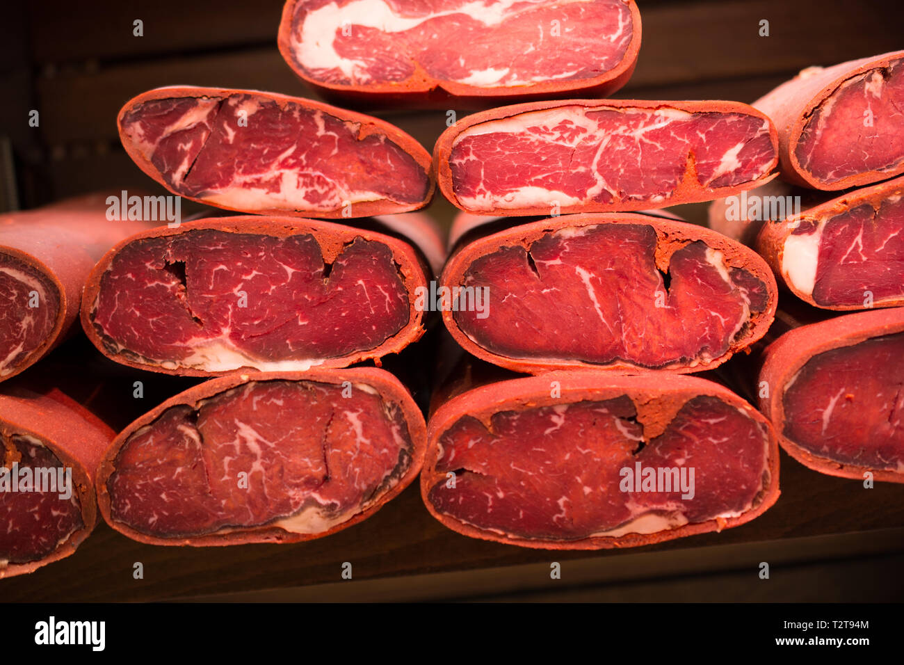 Highly seasoned, air-dried cured beef in Ottoman cuisine Stock Photo ...