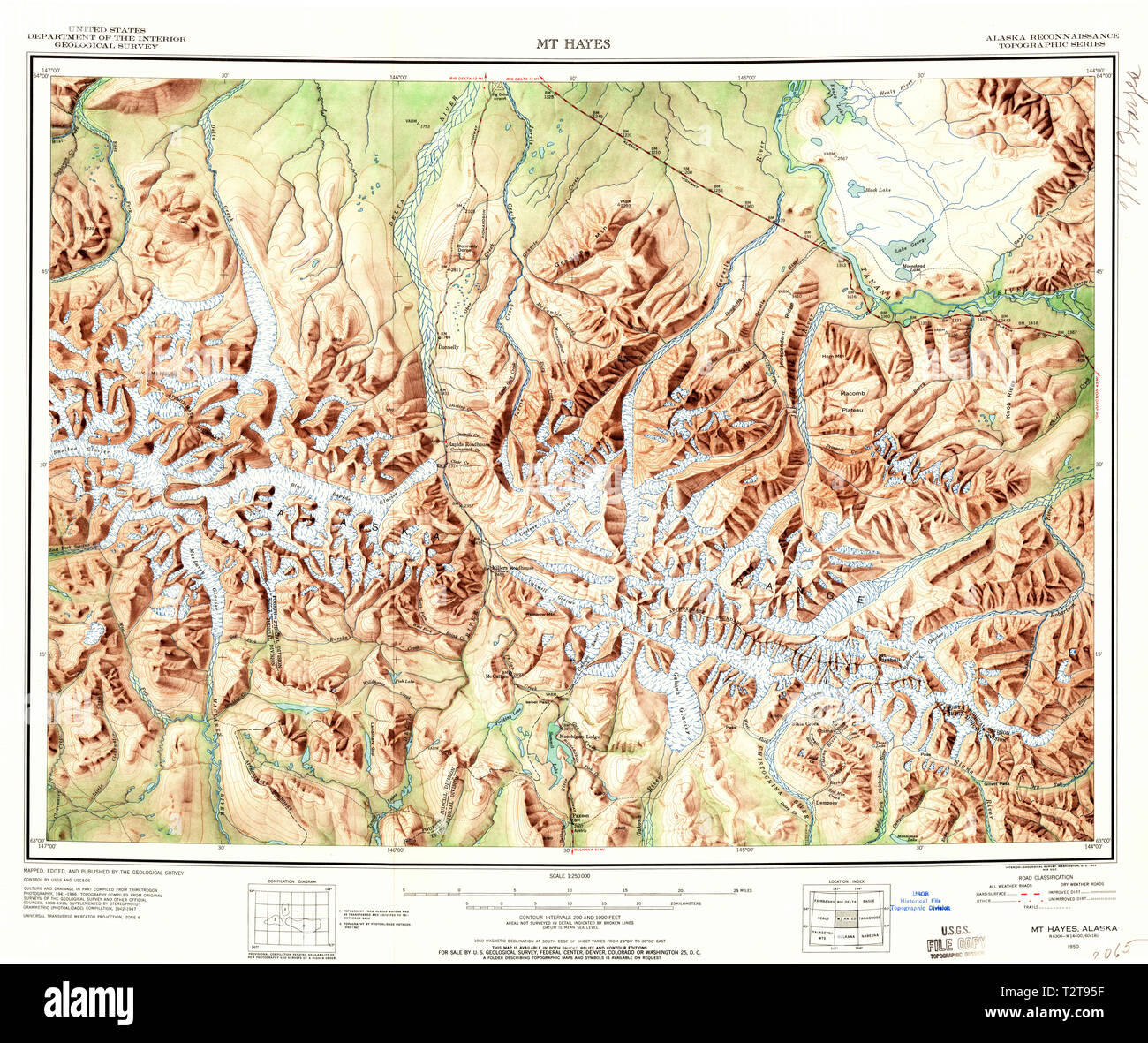 USGS TOPO Map Alaska AK Mount Hayes 361796 1950 250000 Restoration ...