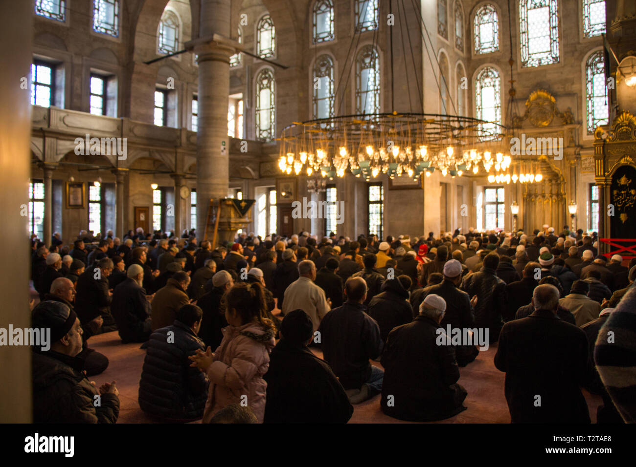 Interior of Ottoman time mosque with people in Istanbul Stock Photo - Alamy