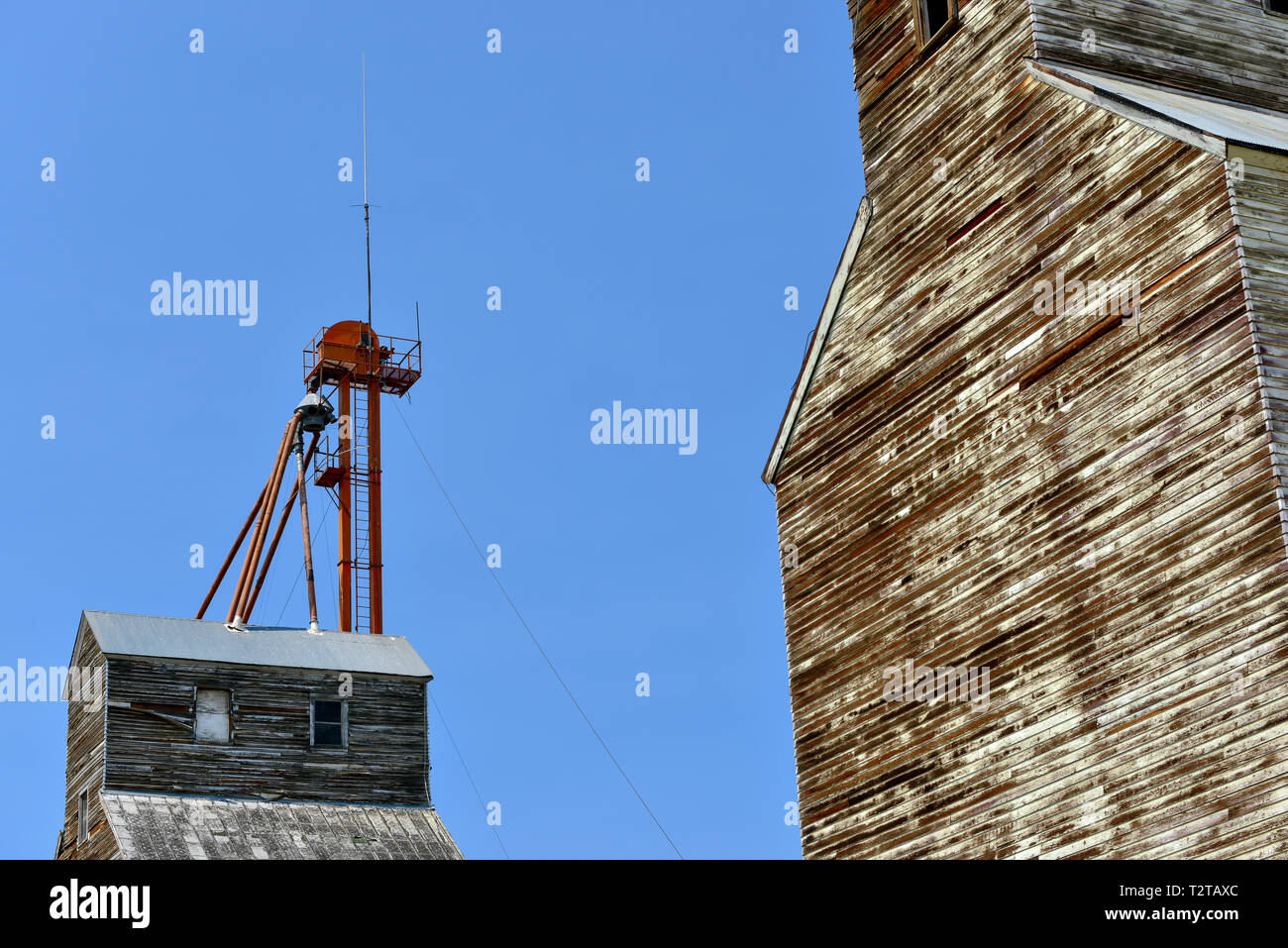 Bucket elevator on top of a wooden grain bin in Montana, USA Stock ...