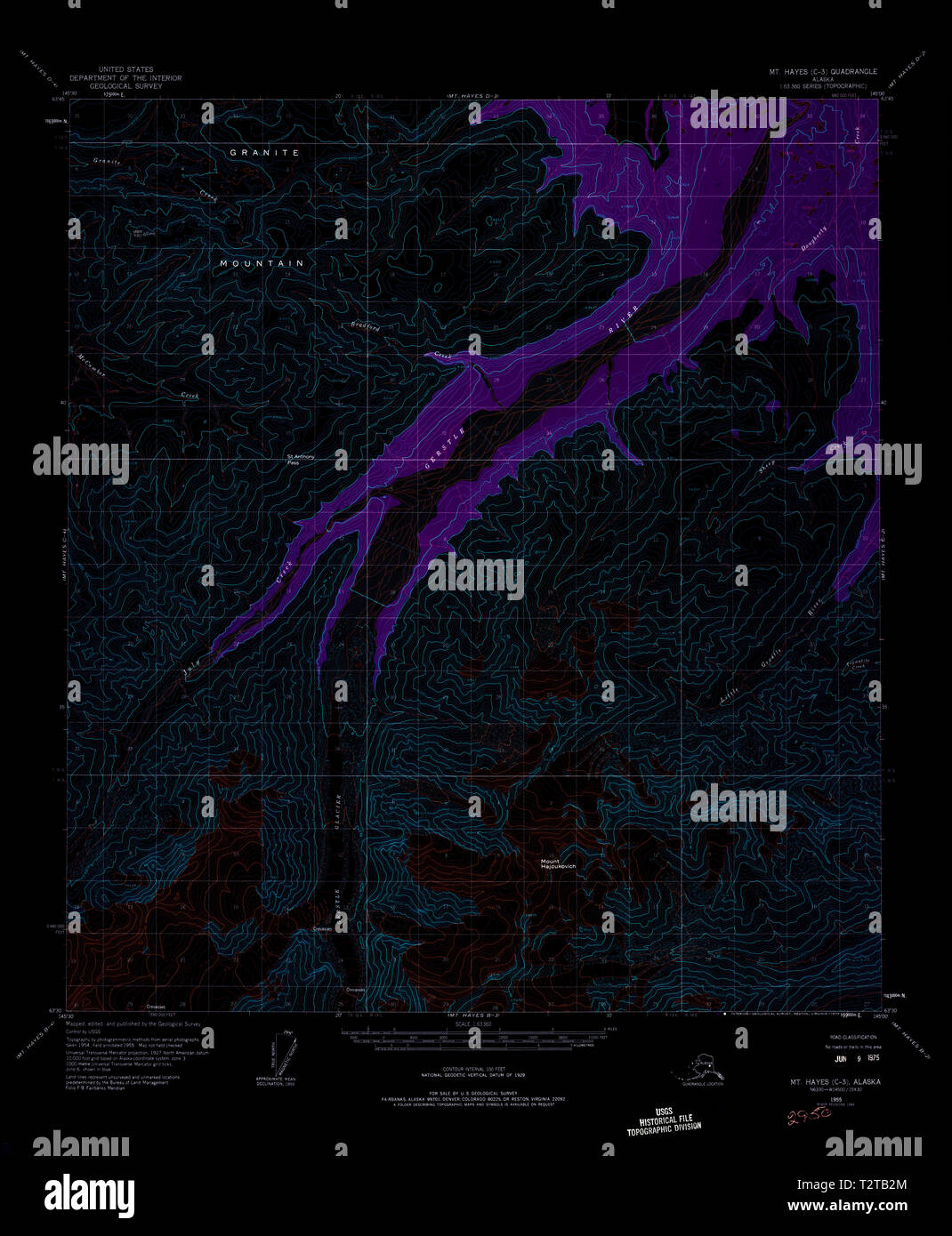 USGS TOPO Map Alaska AK Mount Hayes C-3 357668 1955 63360 Inverted ...