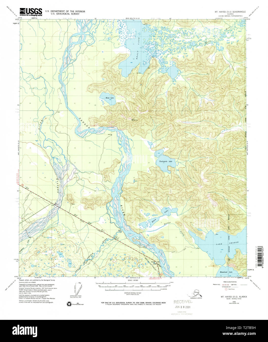 USGS TOPO Map Alaska AK Mount Hayes D-2 357684 1955 63360 Restoration ...