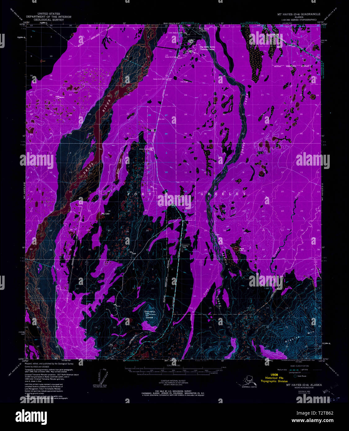 USGS TOPO Map Alaska AK Mount Hayes D-4 357688 1950 63360 Inverted ...