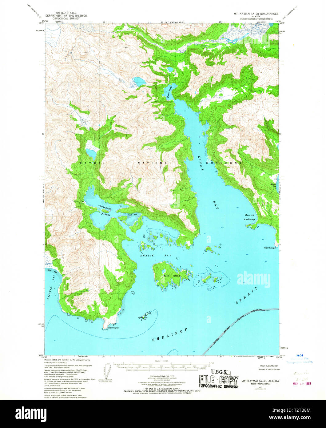 USGS TOPO Map Alaska AK Mount Katmai A-2 357699 1951 63360 Restoration ...