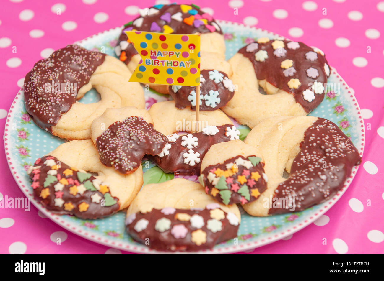 chocolate biscuits with colored candies Stock Photo - Alamy