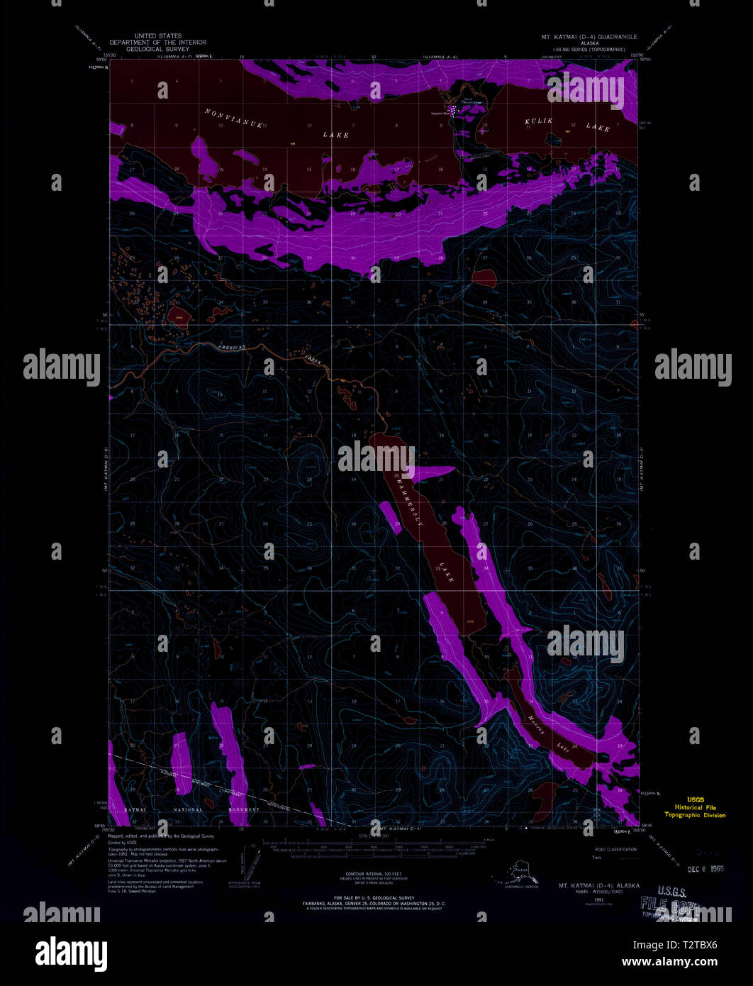 USGS TOPO Map Alaska AK Mount Katmai D-4 357745 1951 63360 Inverted ...