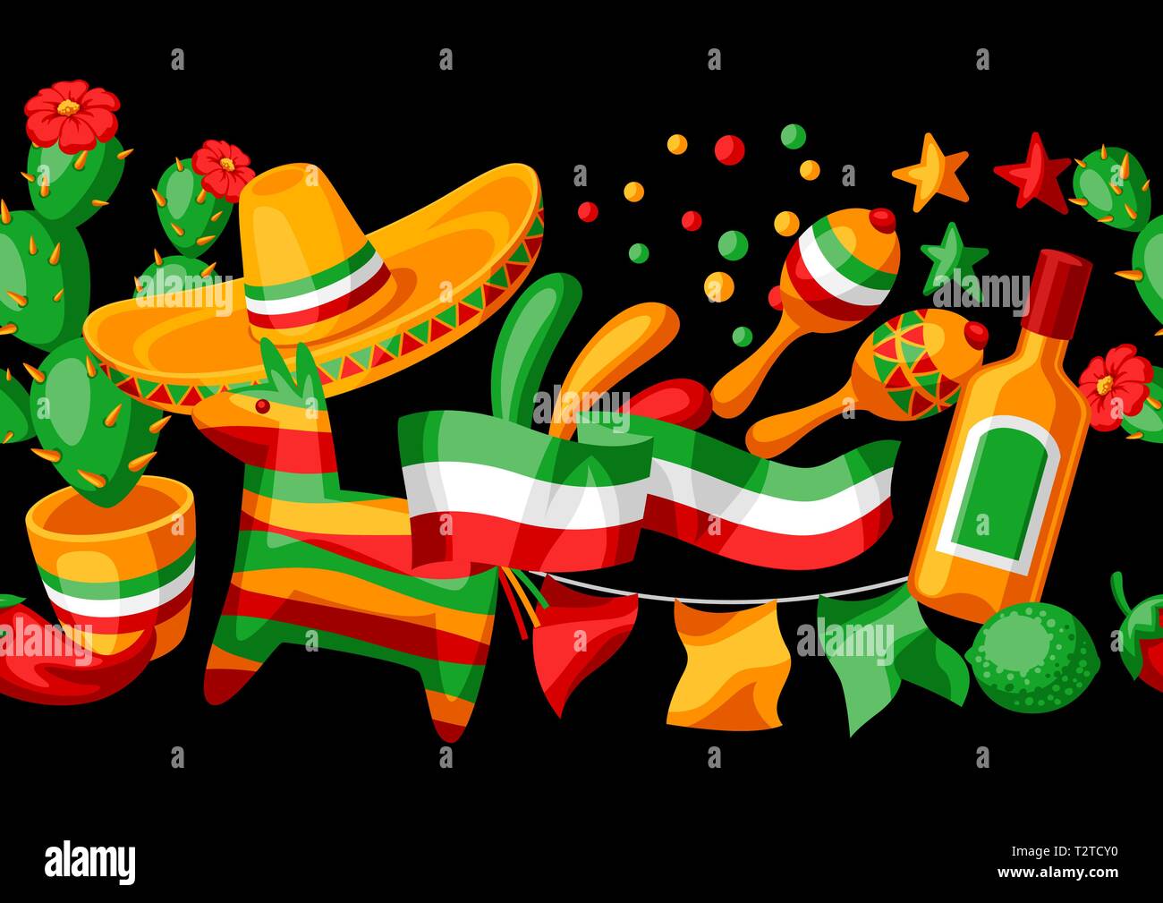 Mexican Cinco de Mayo seamless pattern. National holiday items Stock ...