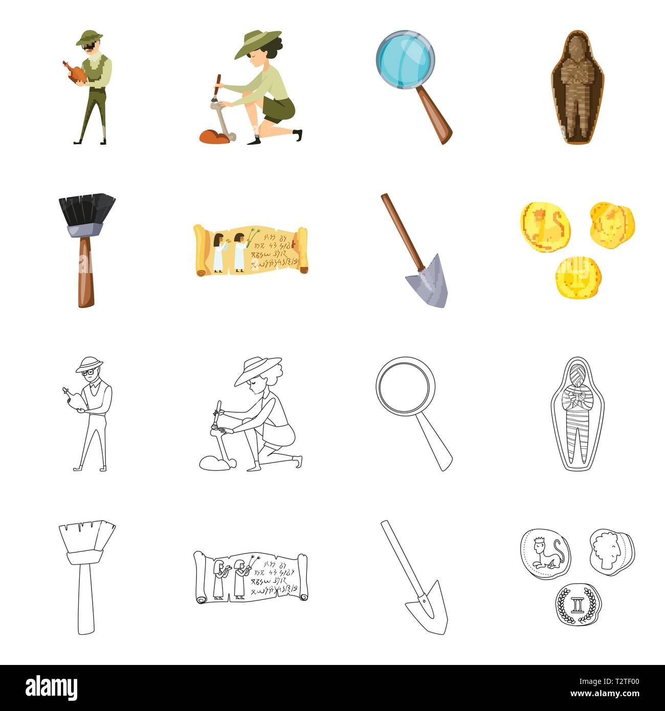 archaeologist,lens,mummy,brush,scroll,shovel,coins,human,girl,glass ...