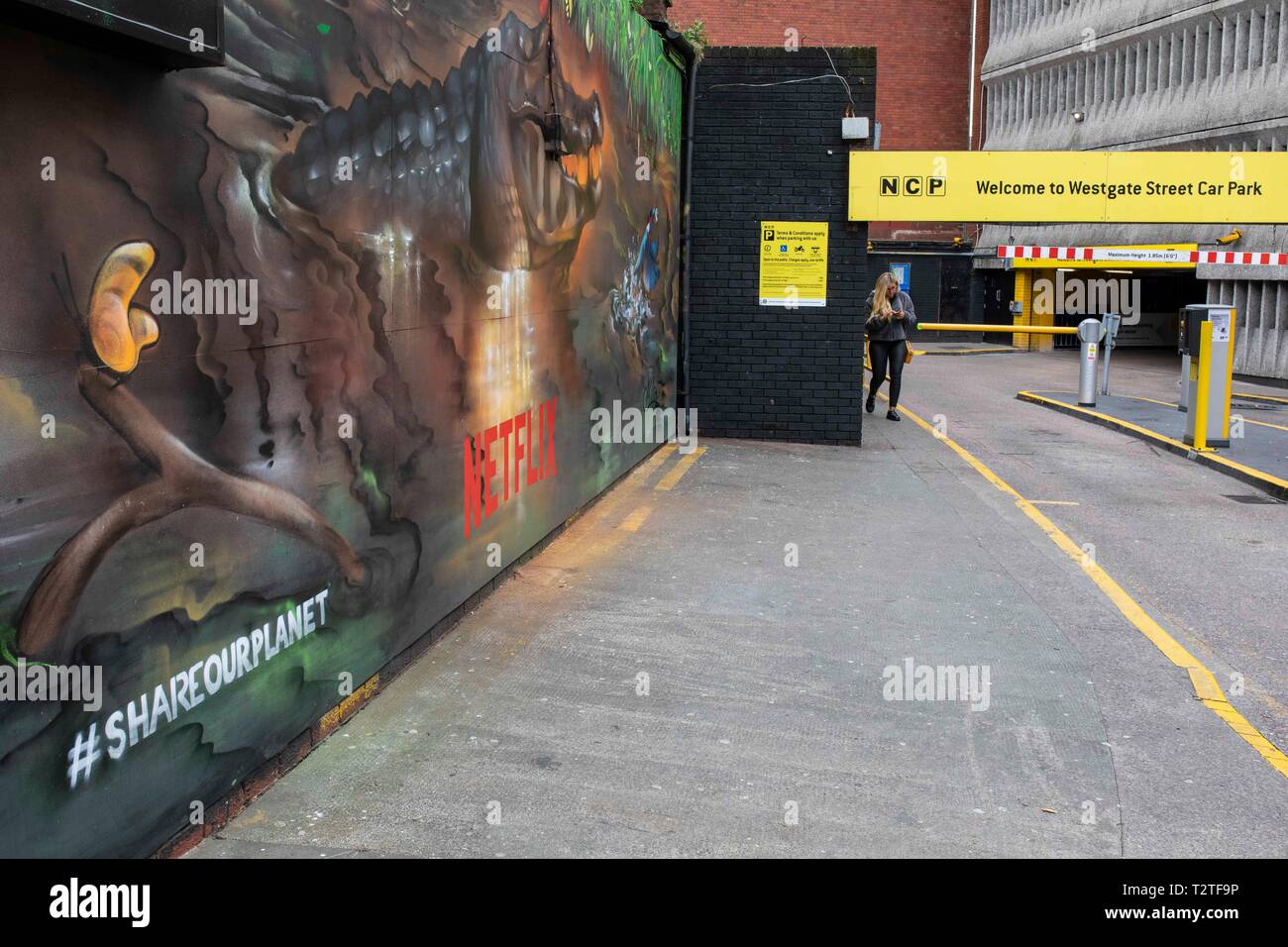 A promotional mural advertising Netflix show 'Our Planet' in Cardiff ...