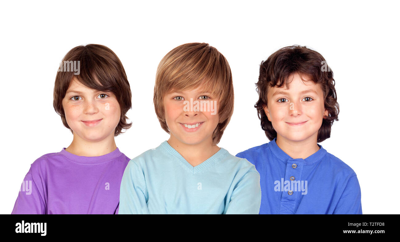 Three boys isolated on a white background Stock Photo - Alamy