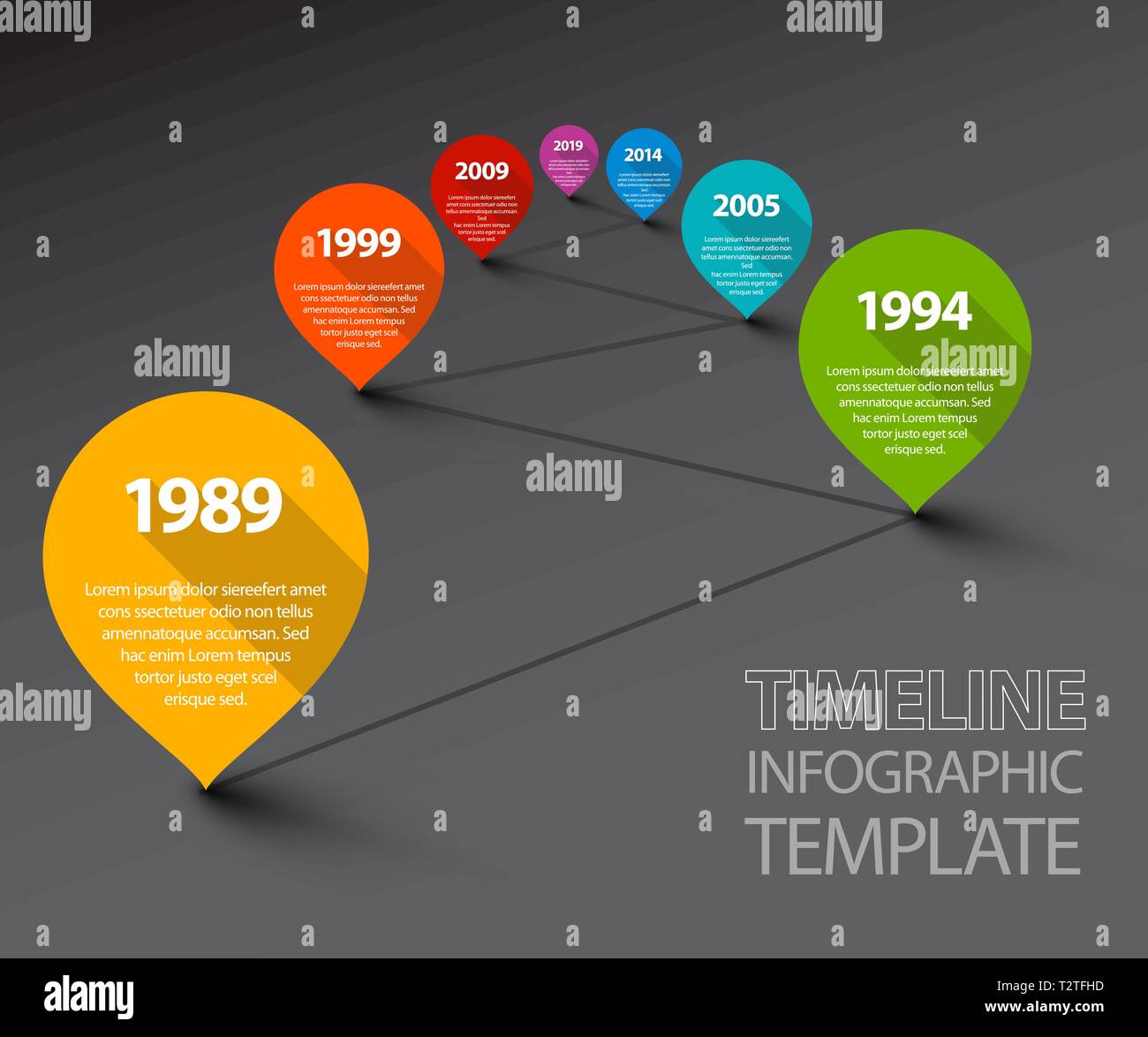 Fresh Vector Infographic Timeline Template with retro pointers - dark ...