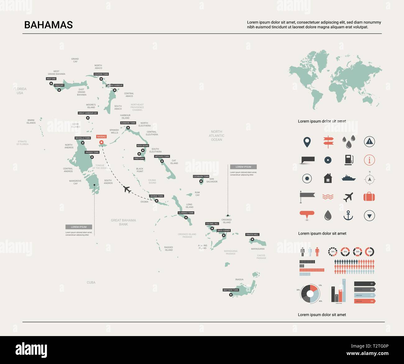 Vector map of Bahamas . High detailed country map with division, cities ...