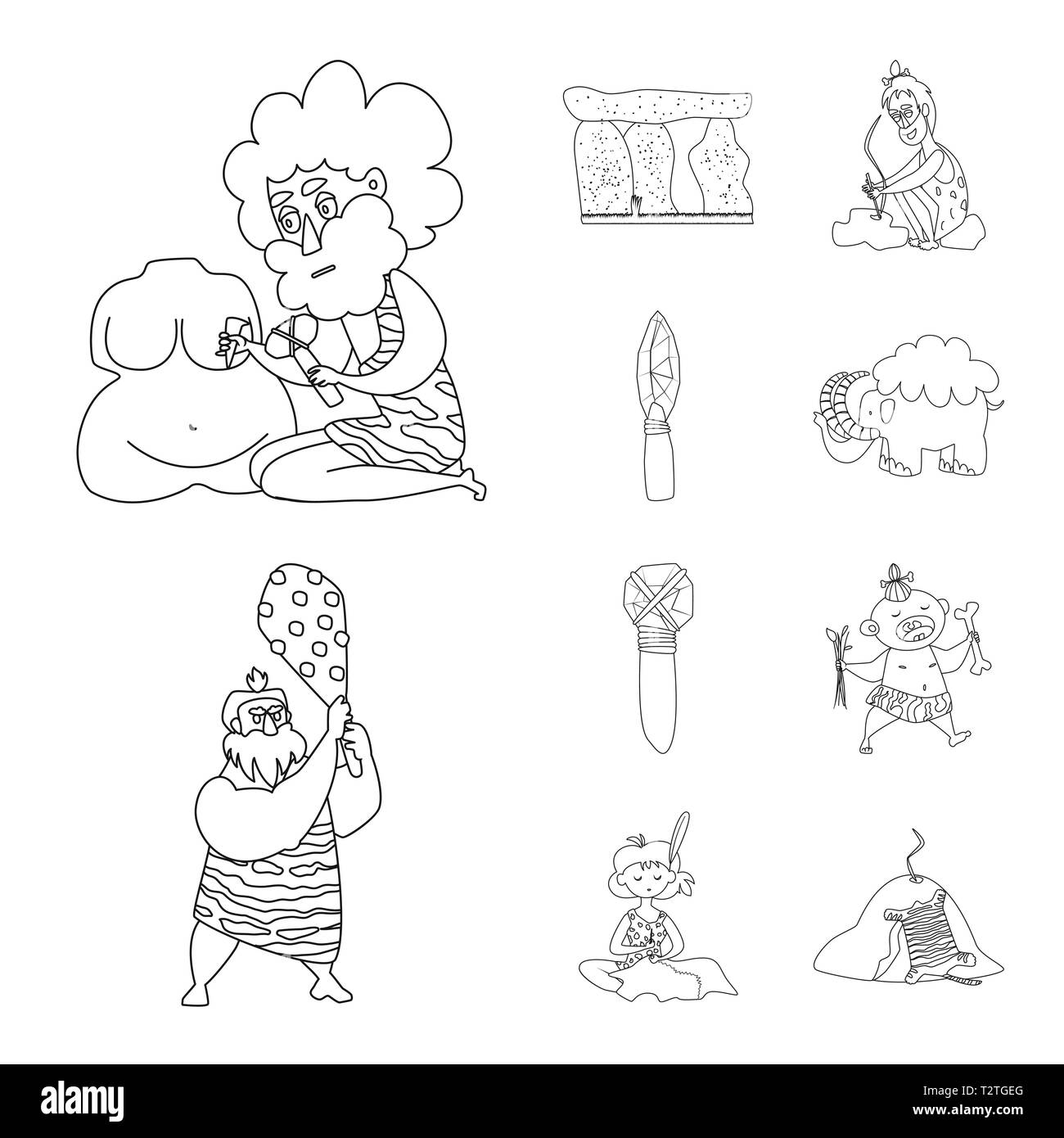 Isolated object of primitive and archeology sign. Collection of ...