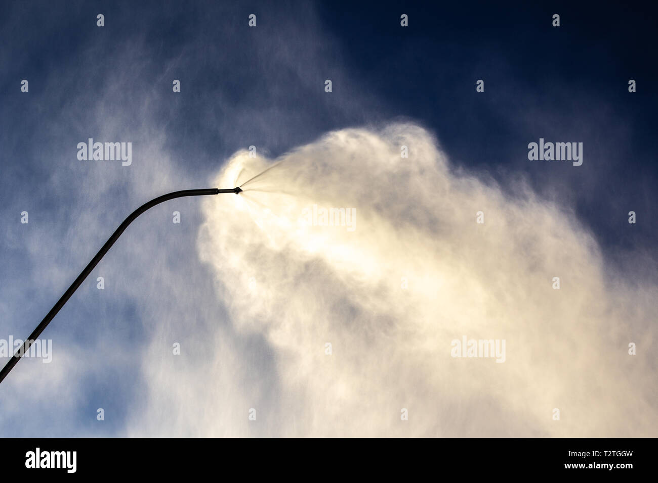 snowmaking with snow lances and snow cannons at ski resort Fichtelberg ...