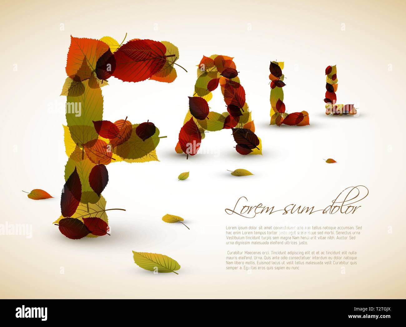 Vector fall lettering illustration made from colorful leafs Stock ...