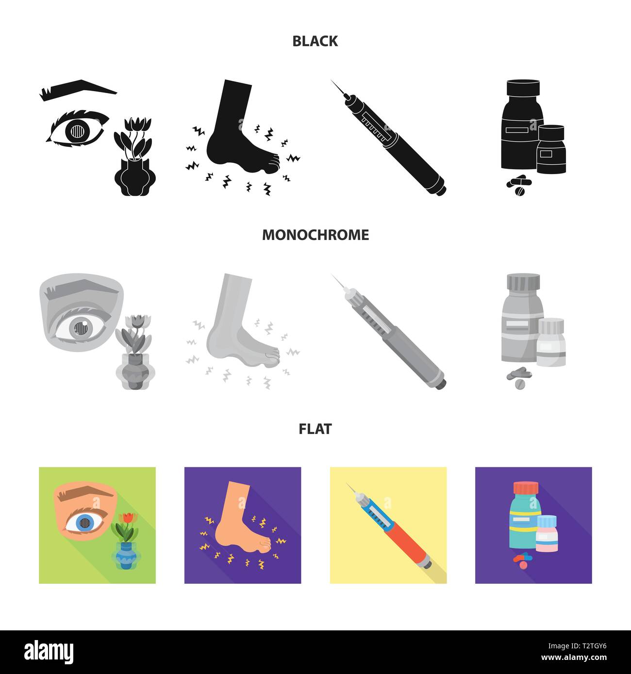 Vector illustration of diet and treatment icon. Collection of diet and ...