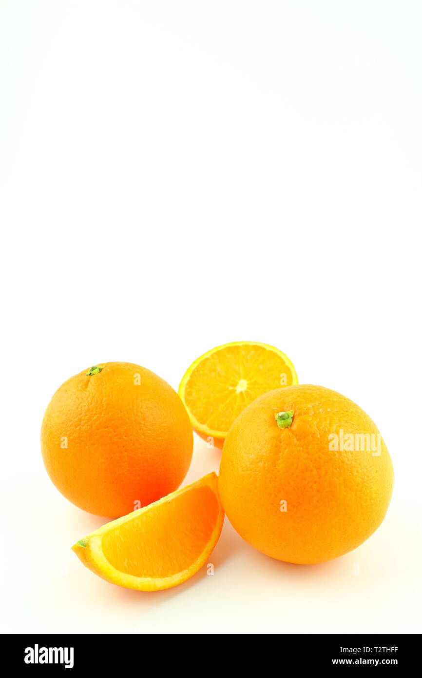 composition of fresh orange fruits isolated on a white background with ...