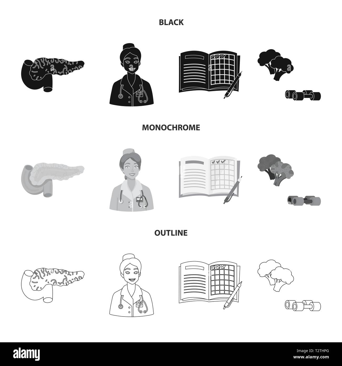 Vector design of diet and treatment symbol. Set of diet and medicine ...