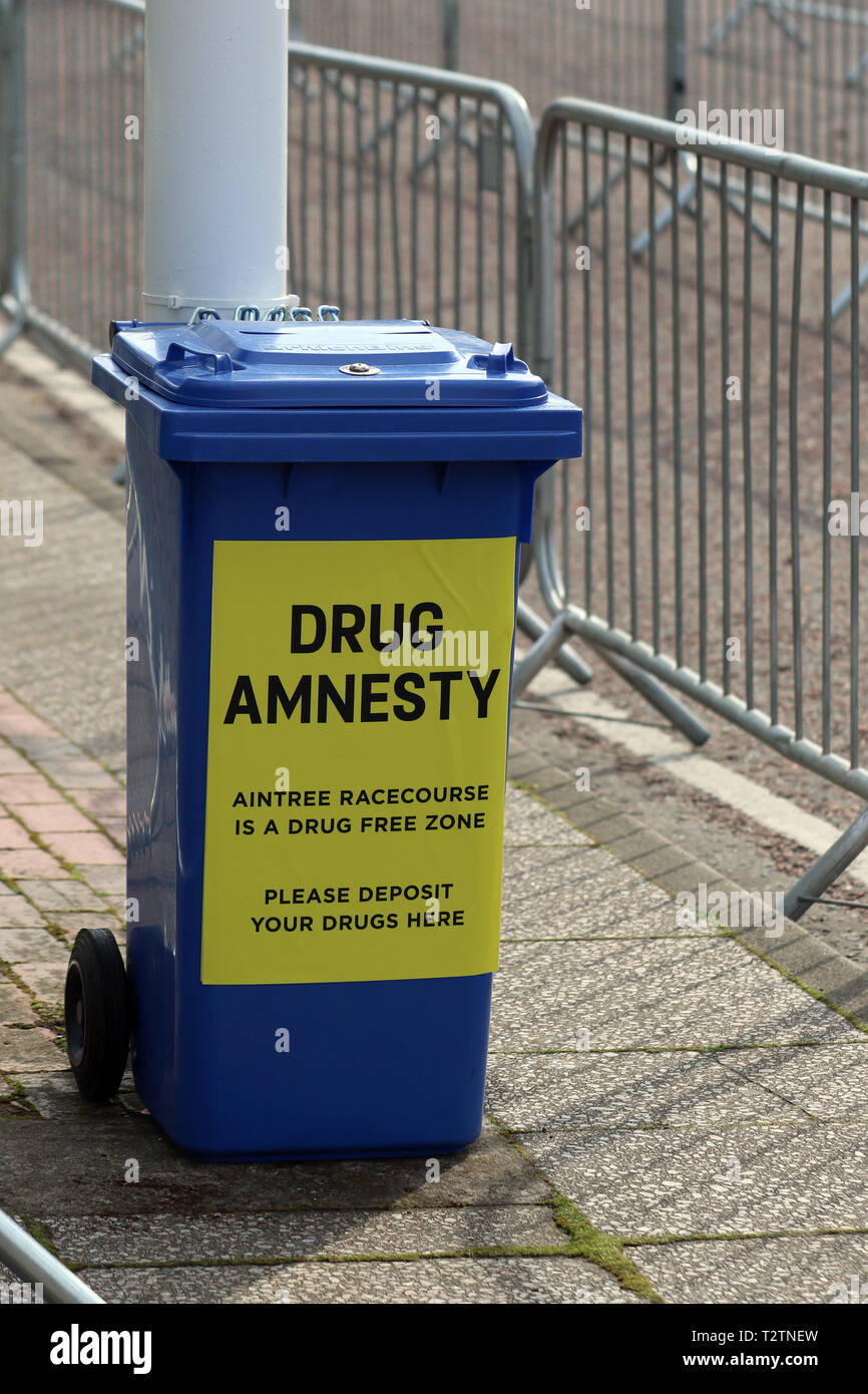 Drug Amnesty, blue wheelie locked Drug disposal bin outside Aintree ...