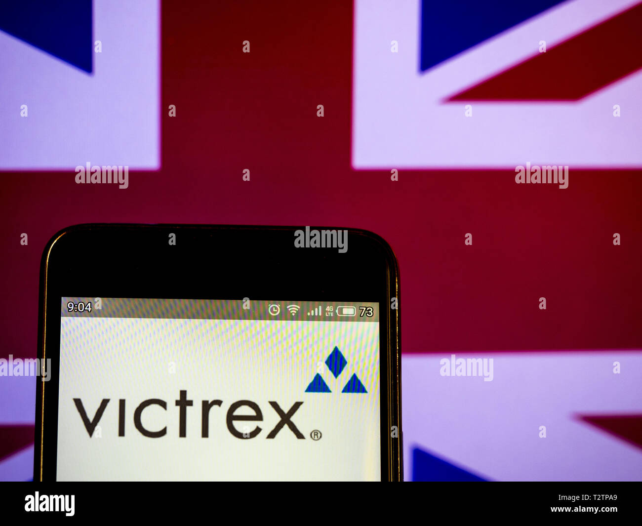 Ukraine. 4th Apr, 2019. In this photo illustration a Victrex plc logo ...
