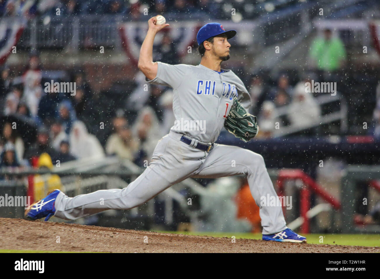 Atlanta, GA, USA. 4th Apr, 2019. Chicago Cubs starting pitcher Yu ...