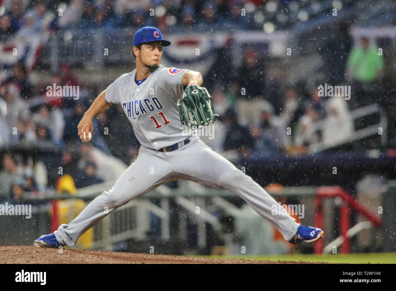 Atlanta, GA, USA. 4th Apr, 2019. Chicago Cubs starting pitcher Yu ...