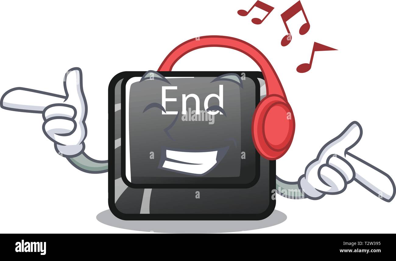 Listening music button end isolated in the cartoon vector illustration ...
