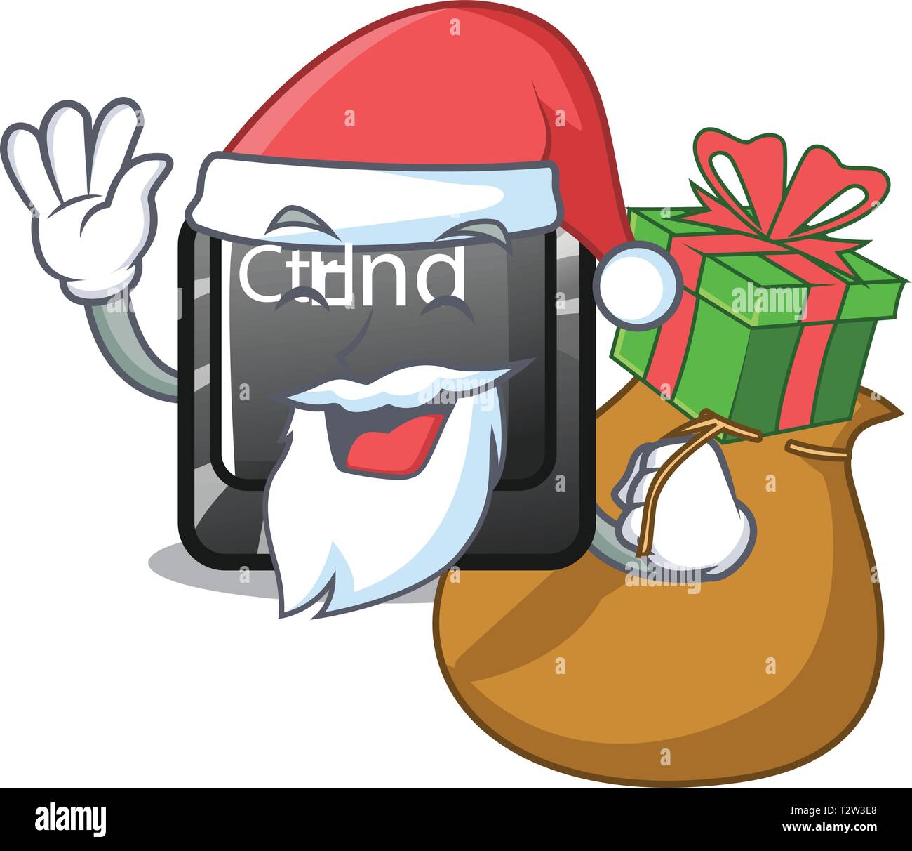 Santa with gift end button located on cartoon keyboard vector ...