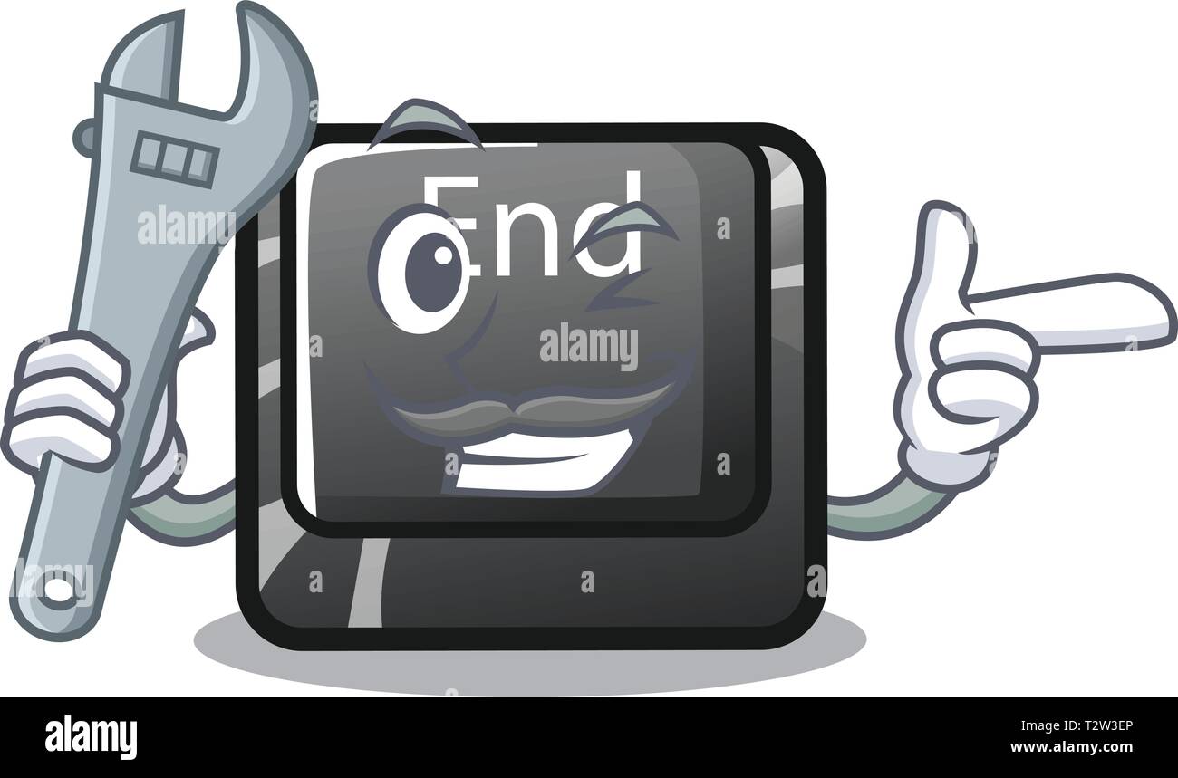 Mechanic end button located on cartoon keyboard vector illustration ...