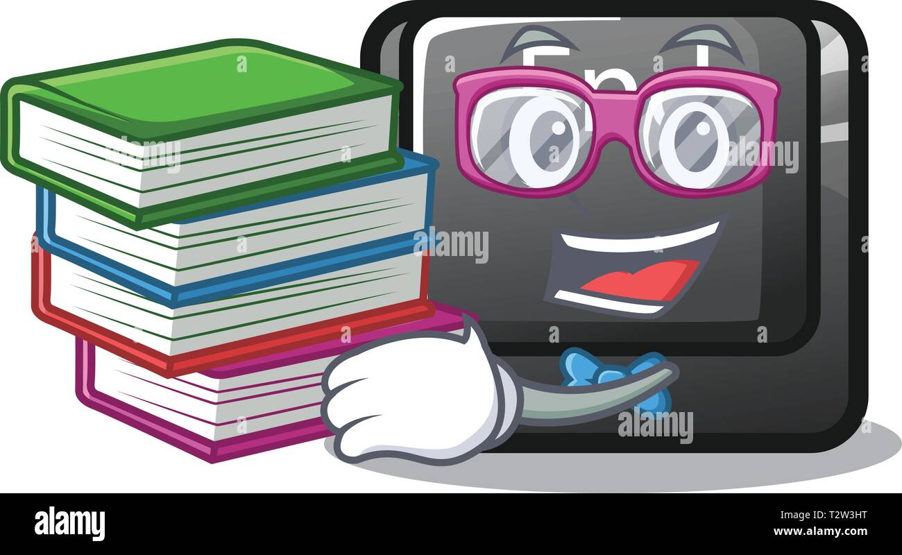 Student with book end button located on cartoon keyboard vector ...
