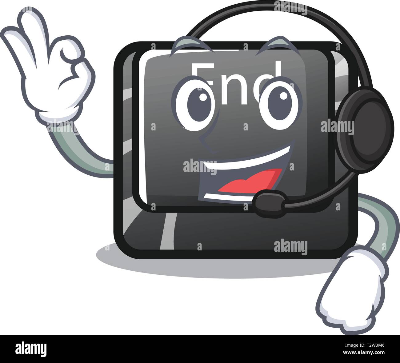 With headphone end button located on cartoon keyboard vector ...