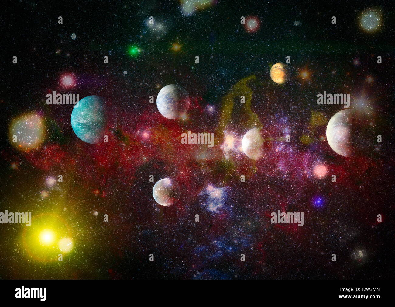 Stars of a planet and galaxy in a free space. Elements of this image ...