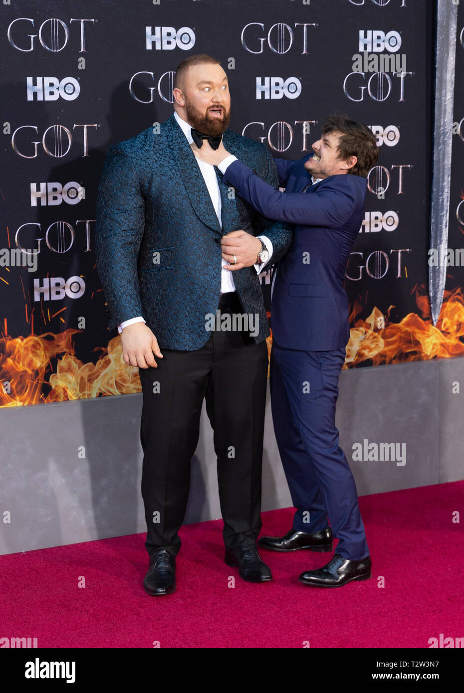New York, NY - April 3, 2019: Hafthor Julius Bjornsson, Pedro Pascal ...