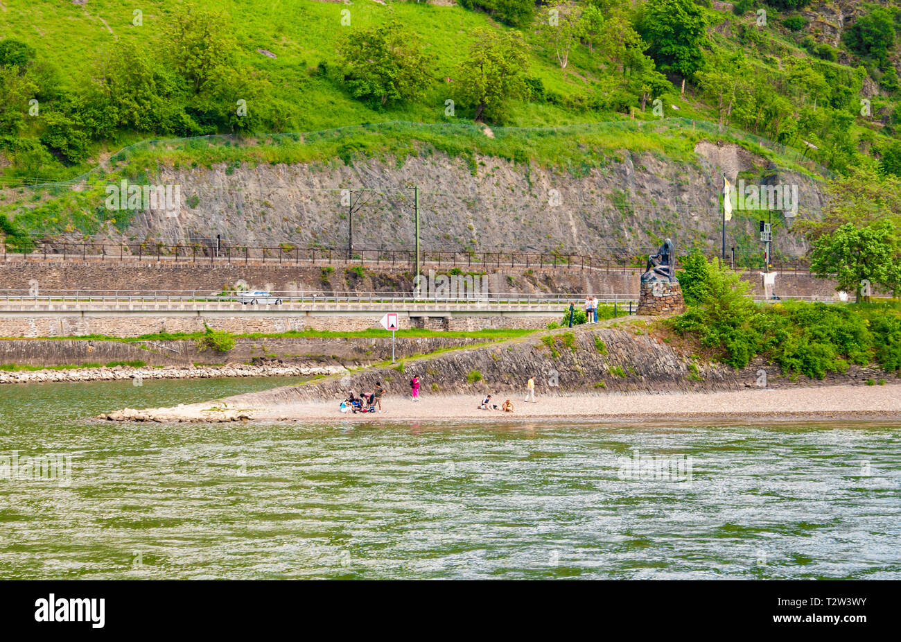 Riverscape view of the Loreley statue at the tip of the harbour mole ...