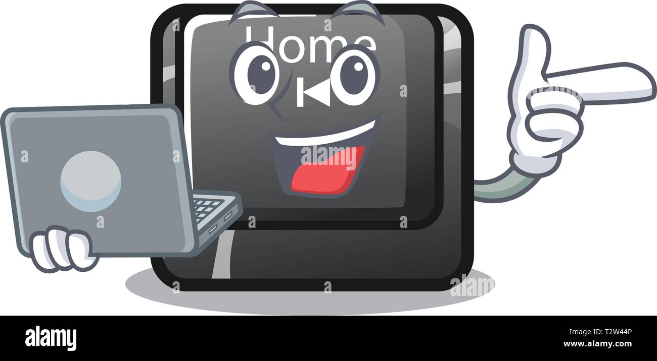 With laptop home button located on character keyboard vector ...
