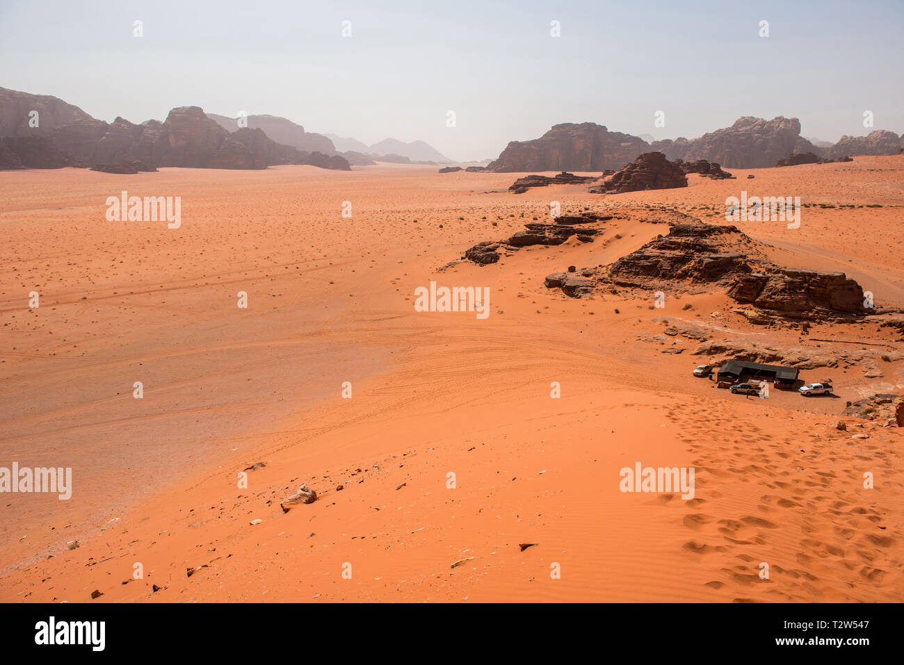 Sandstone and granite rocks in the desert. Wadi Rum, Jordan Stock Photo ...
