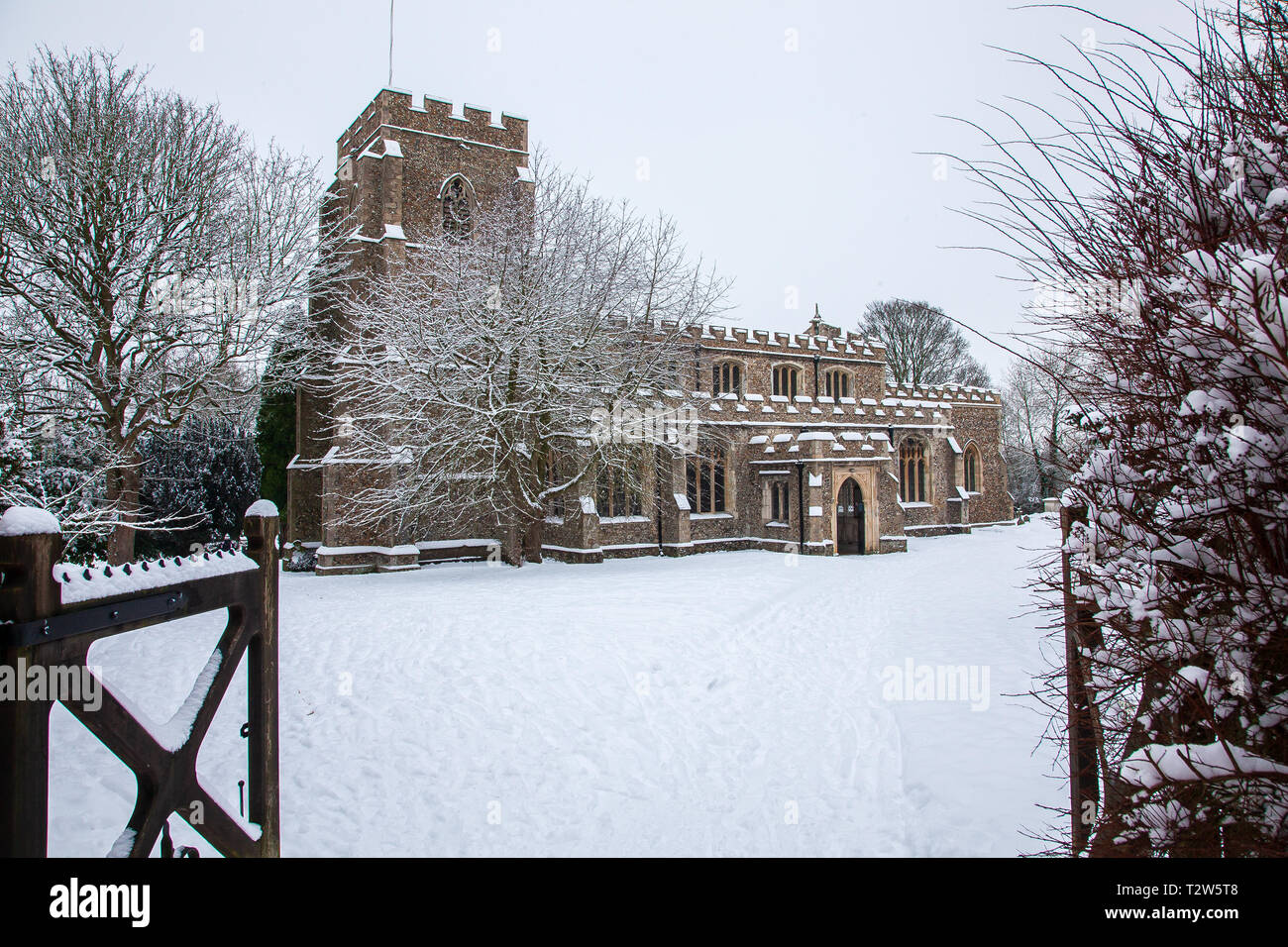 Views of the Village of Clavering in Essex in weather with snow. St ...