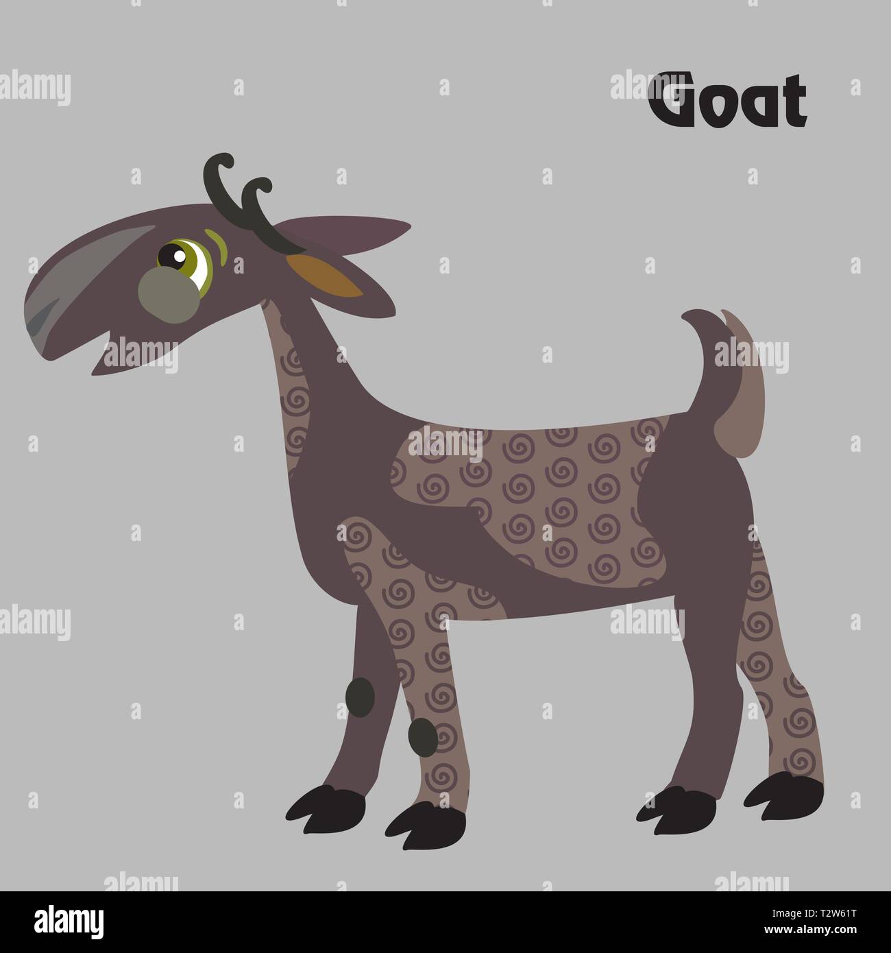 Colorful decorative outline funny black goat standing in profile. Farm ...